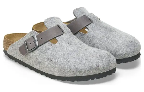 BIRKENSTOCK Boston Natural Leather/felt Clogs - Grey