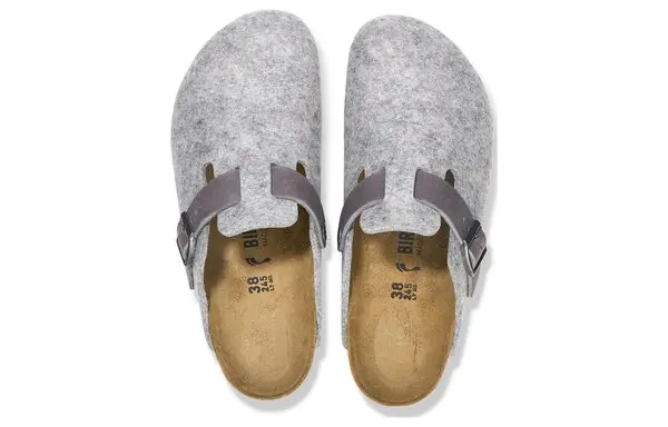 BIRKENSTOCK Boston Natural Leather/felt Clogs - Grey