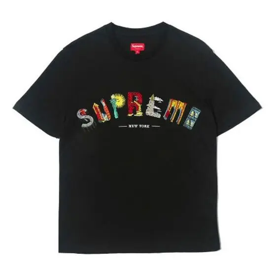 Supreme Ss19 City Arc Tee Black Embroidered Logo Short Sleeve - Red