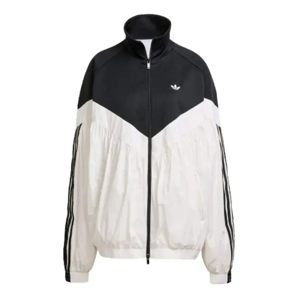 Adidas Oversized Track Jacket With V-shaped Cutlines And Balloon Sleeves - Black/white