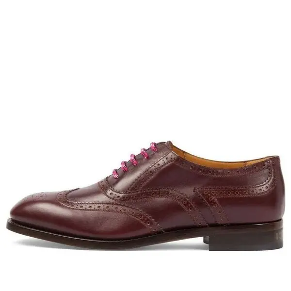 Gucci Leather Lace-up Wingtip Shoes - Burgundy