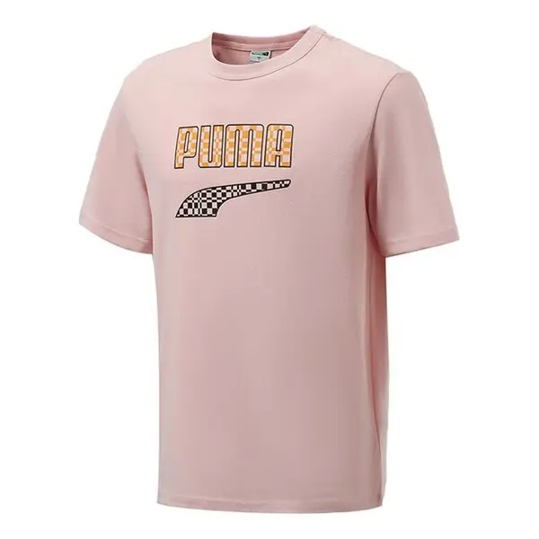 PUMA Funny Logo Printing Sports Round Neck Short Sleeve Pink Red - Pinkred