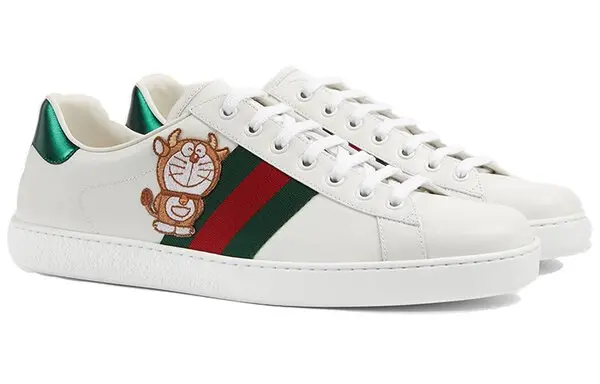 Gucci Ace X Doraemon "ivory Devil Patch" Sneakers - Ivory/green/red