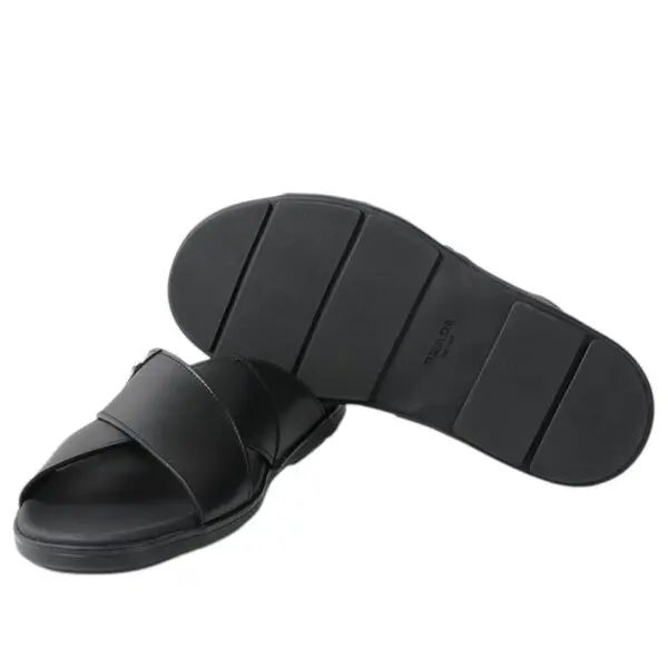 Prada Leather Criss-cross Slides - Black