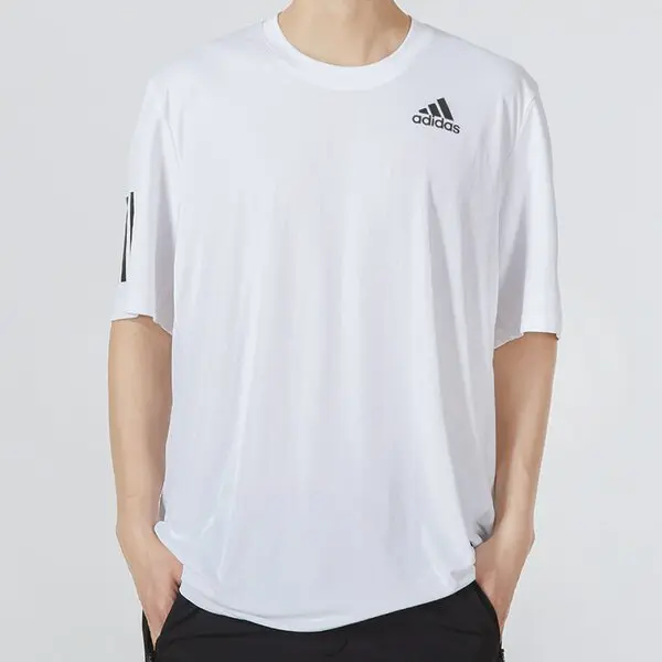 Adidas Solid Color Stripe Sports Breathable T-shirt - Multi-color