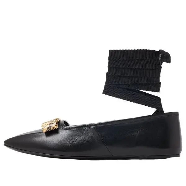 Gucci Leather Ballerina Flats With Ribbon And Bow Detailing - Black