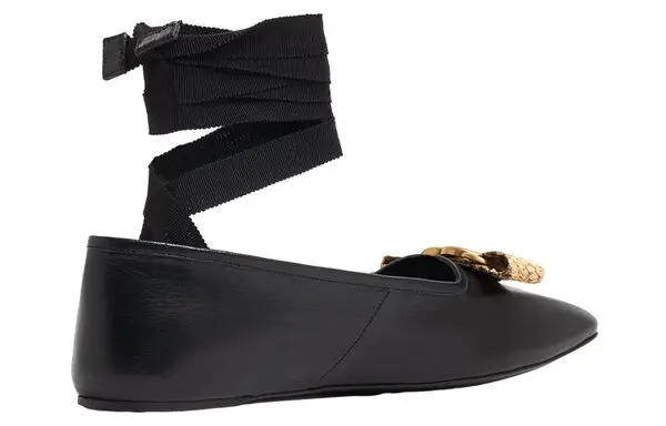 Gucci Leather Ballerina Flats With Ribbon And Bow Detailing