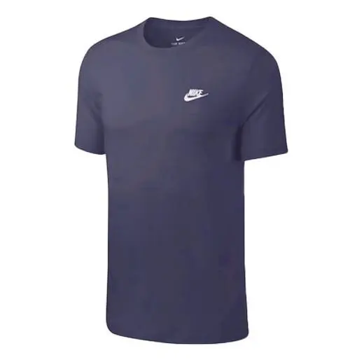 Nike Retro Swoosh Logo Embroidered Short Sleeve Tee - Blue