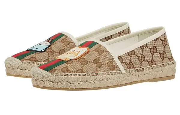 Gucci X Pikarar Appliqu Gg Espadrille Flats - Brown