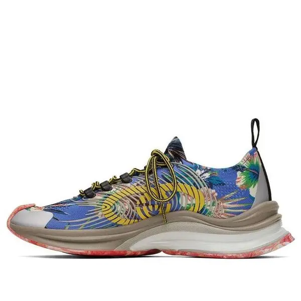 Gucci Run Sneakers With Floral And Marble Detailing - Blue/yellow/cloud White