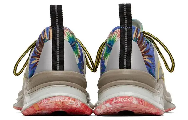 Gucci Run Sneakers With Floral And Marble Detailing - Blue/yellow/cloud White