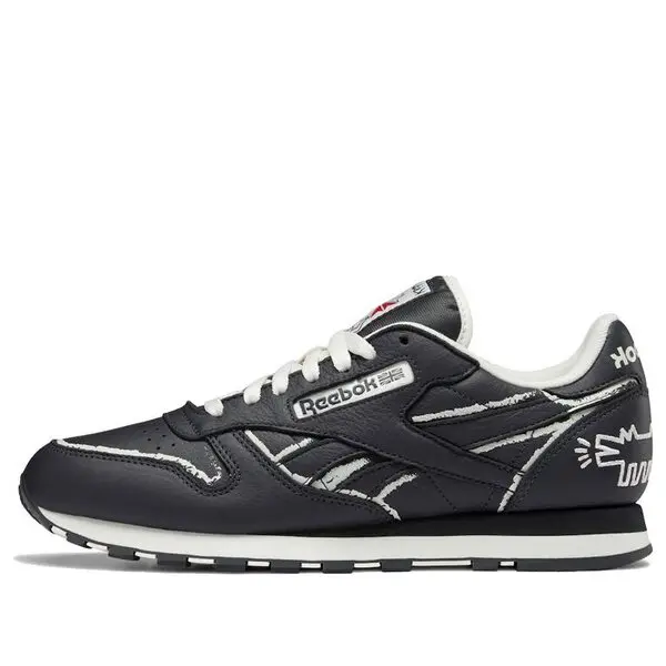 REEBOK Keith Haring X Classic Leather "dog Blackboard Chalk Drawing" Sneakers - Black