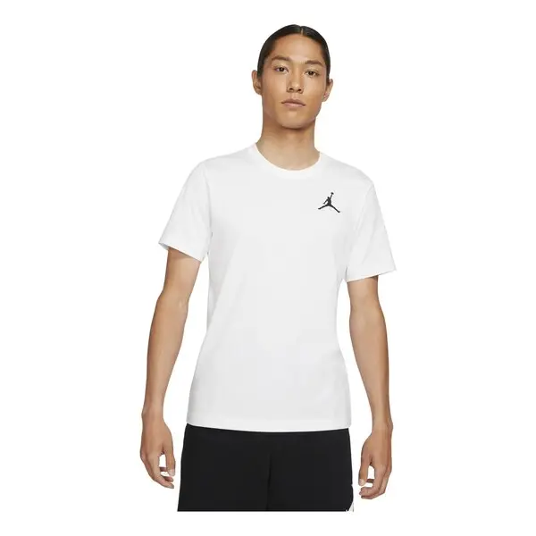 JORDAN Jumpman Logo Embroidery Sports Round Neck Short Sleeves T Shirt - White