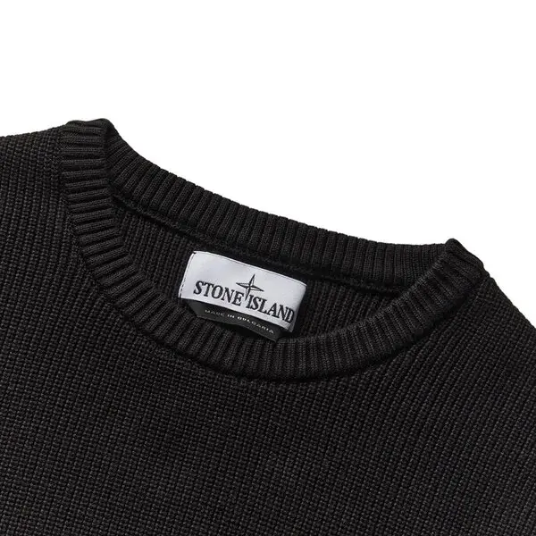 Stone Island Logo Patch Chunky Knit Jumper - Black