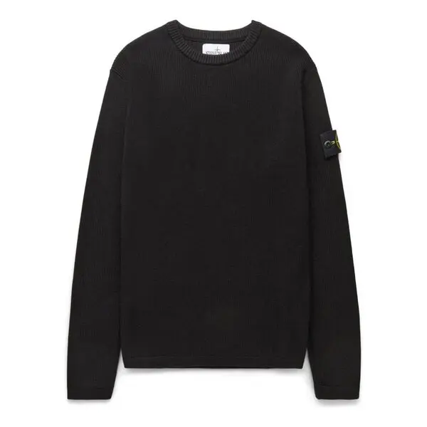 Stone Island Logo Patch Chunky Knit Jumper - Black