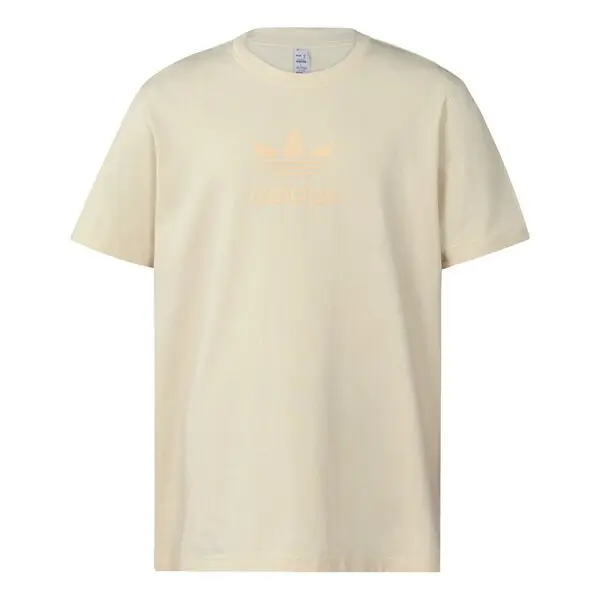 Adidas Originals Solid Color Logo Round Neck Short Sleeve Creamy White