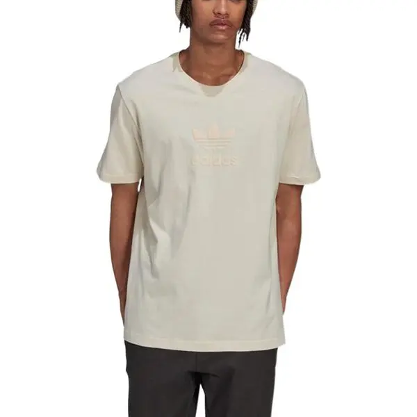 Adidas Originals Solid Color Logo Round Neck Short Sleeve Creamy White