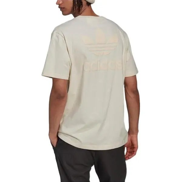 Adidas Originals Solid Color Logo Round Neck Short Sleeve Creamy White