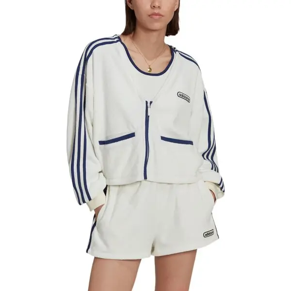 Adidas Terry Cropped Zip-up Sweatshirt With Contrast Detailing