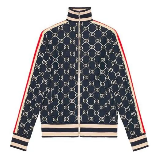 Gucci Classic Gg Cotton Jacquard Zipper Jacket - Blue