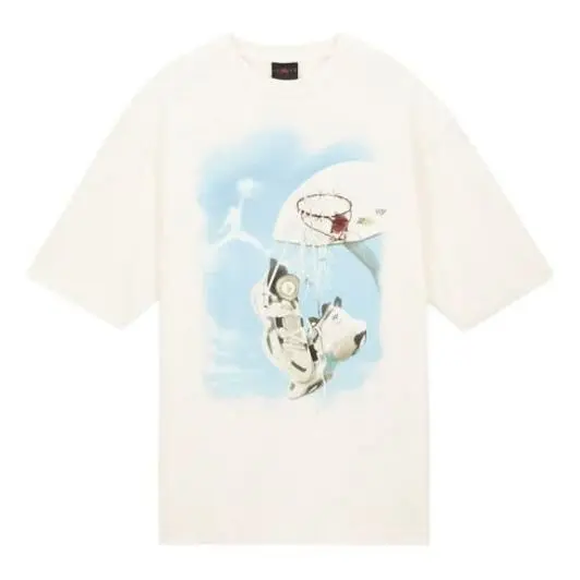 JORDAN X Htg Crossover Cartoon Printing Round Neck Short Sleeve Us Edition Light Ivory T-shirt - Multi-color