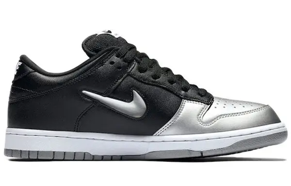 Nike X Supreme Sb Dunk Low Qs Metallic Silver - Metallic Silver/black