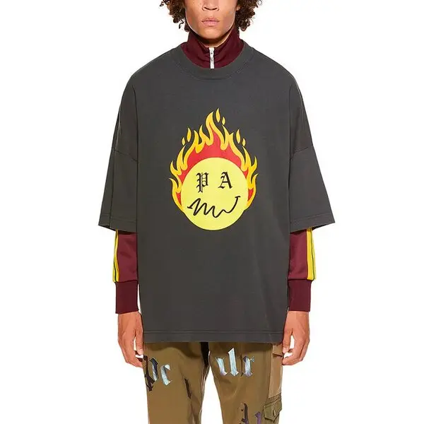 Palm Angels Ss21 Burning Head Loose T-shirt 'black Yellow - Black/yellow