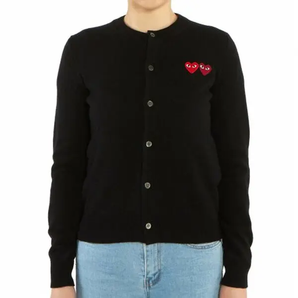 Play Comme Des Garcon Cardigan With Double Emblem Detail - Black