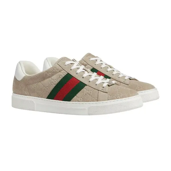 Gucci Ace Suede Monogram Sneakers - Beige/green/red