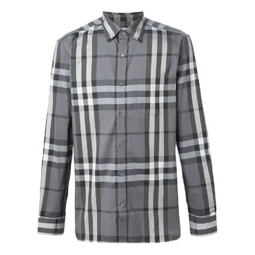 Burberry Plaid Long Sleeve Shirt - Grey