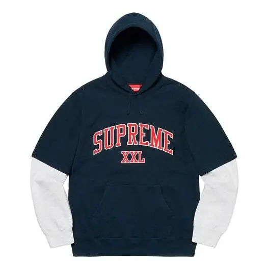 Supreme Hooded Sweatshirt With Contrast Sleeves - Navy