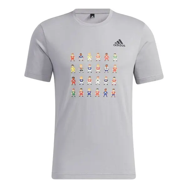 Adidas 8-bit Tee Printing Sports Short Sleeve Gray - Grey