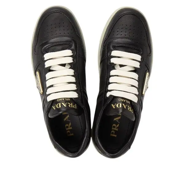 Prada Downtown Leather Low Top Sneakers - Black/gum