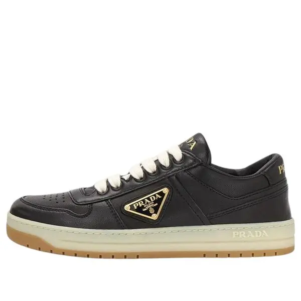 Prada Downtown Leather Low Top Sneakers - Black/gum