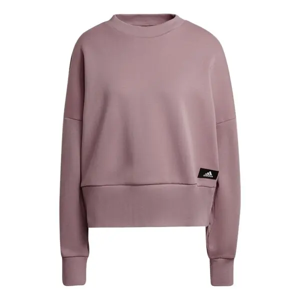 Adidas W Fi 3s Crew Stripe Sports Round Neck Pullover Long Sleeves Purple Pink Hoodie - Tan