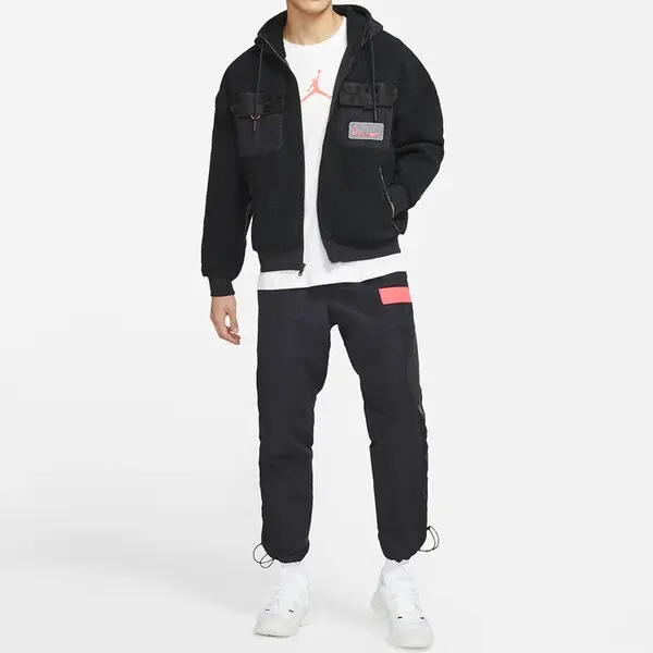 JORDAN Zipper Fleece Windproof Stay Warm Hooded Jacket