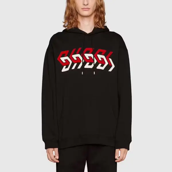 Gucci Jersey Hoodie With Mirror Print - Black/red