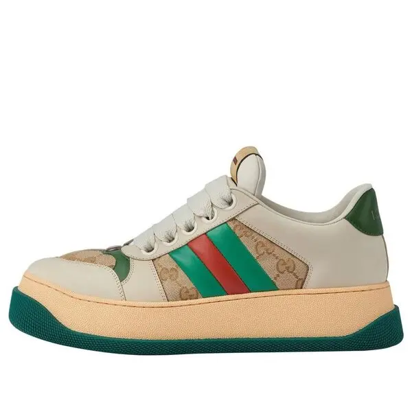 Gucci Screener Gg Motif Sneakers - Beige/ebony/green