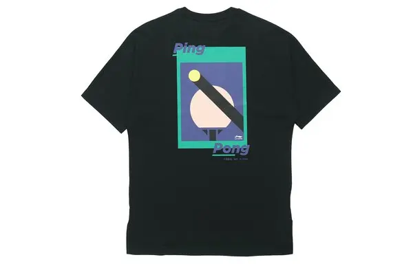 LI-NING Paris Fashion Week Printing Loose Tee 'black Blue