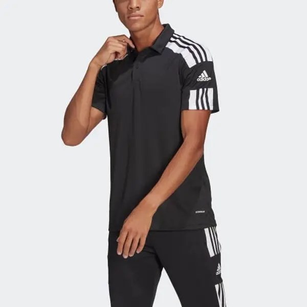 Adidas Alphabet Logo Stripe Printing Short Sleeve Black Polo Shirt