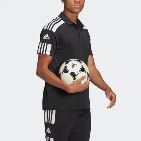 Adidas Alphabet Logo Stripe Printing Short Sleeve Black Polo Shirt