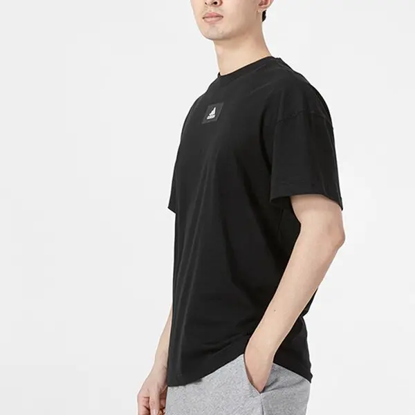 Adidas Printing Logo Solid Color Round Neck Pullover Short Sleeve Black T-shirt