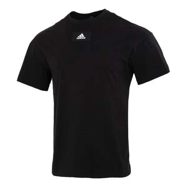 Adidas Printing Logo Solid Color Round Neck Pullover Short Sleeve Black T-shirt - Multi-color