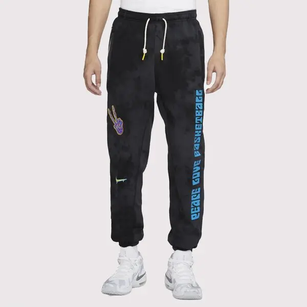Nike Graffiti Embroidered Basketball Sports Fleece Lined Stay Warm Knit Long Pants - Black