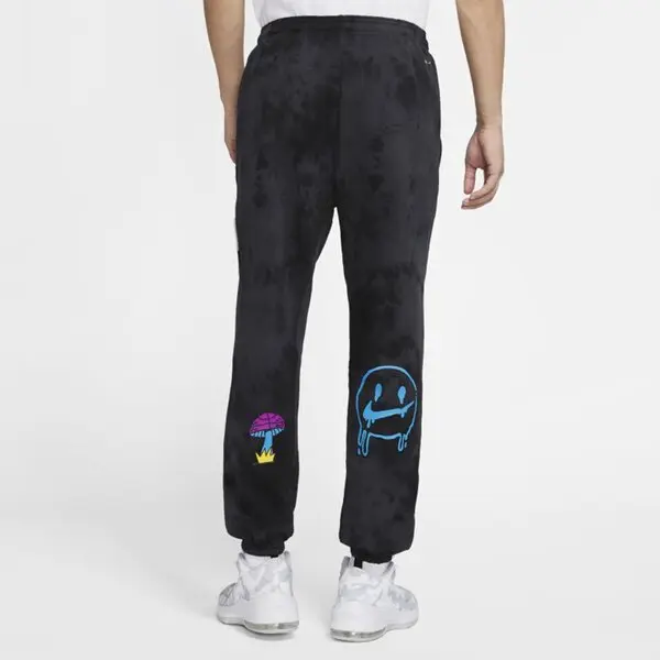 Nike Graffiti Embroidered Basketball Sports Fleece Lined Stay Warm Knit Long Pants - Black