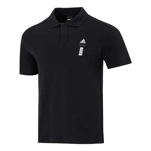 Adidas Wj Solid Color Logo Micro Mark Athleisure Casual Sports Short Sleeve Polo Shirt Black - Multi-color