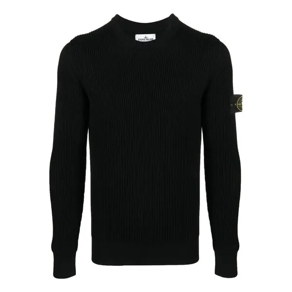 Stone Island Ribbed Crew Neck Sweater - Black