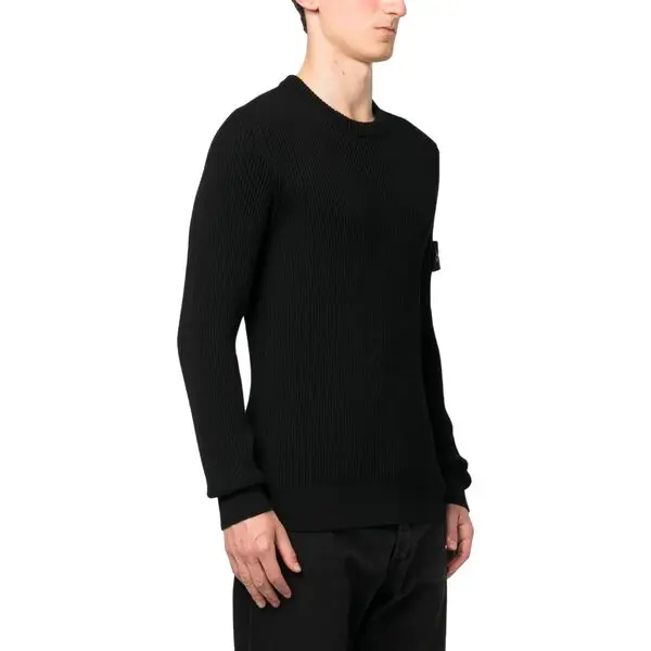 Stone Island Ribbed Crew Neck Sweater - Black