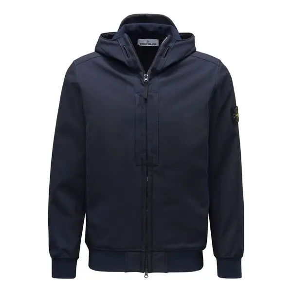 Stone Island Soft Shell Hooded Zip-up Jacket - Navy