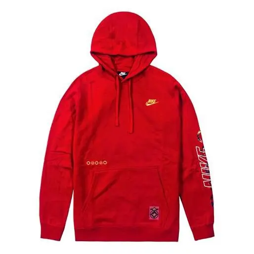 Nike Club Printing Long Sleeve Pullover - Red